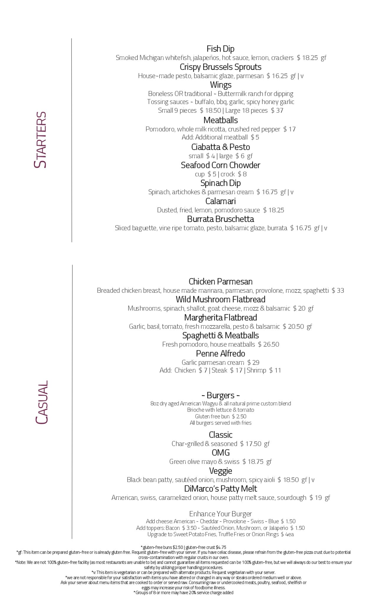 Chophouse & Wine Cellar Menu - Vernales Restaurant