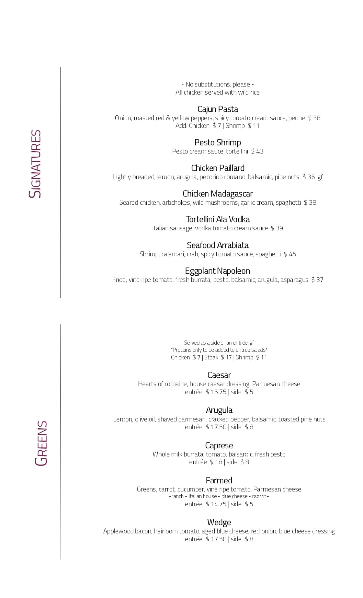Chophouse & Wine Cellar Menu - Vernales Restaurant