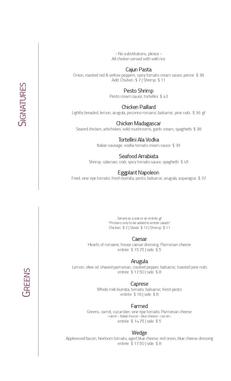 Chophouse & Wine Cellar Menu - Vernales Restaurant