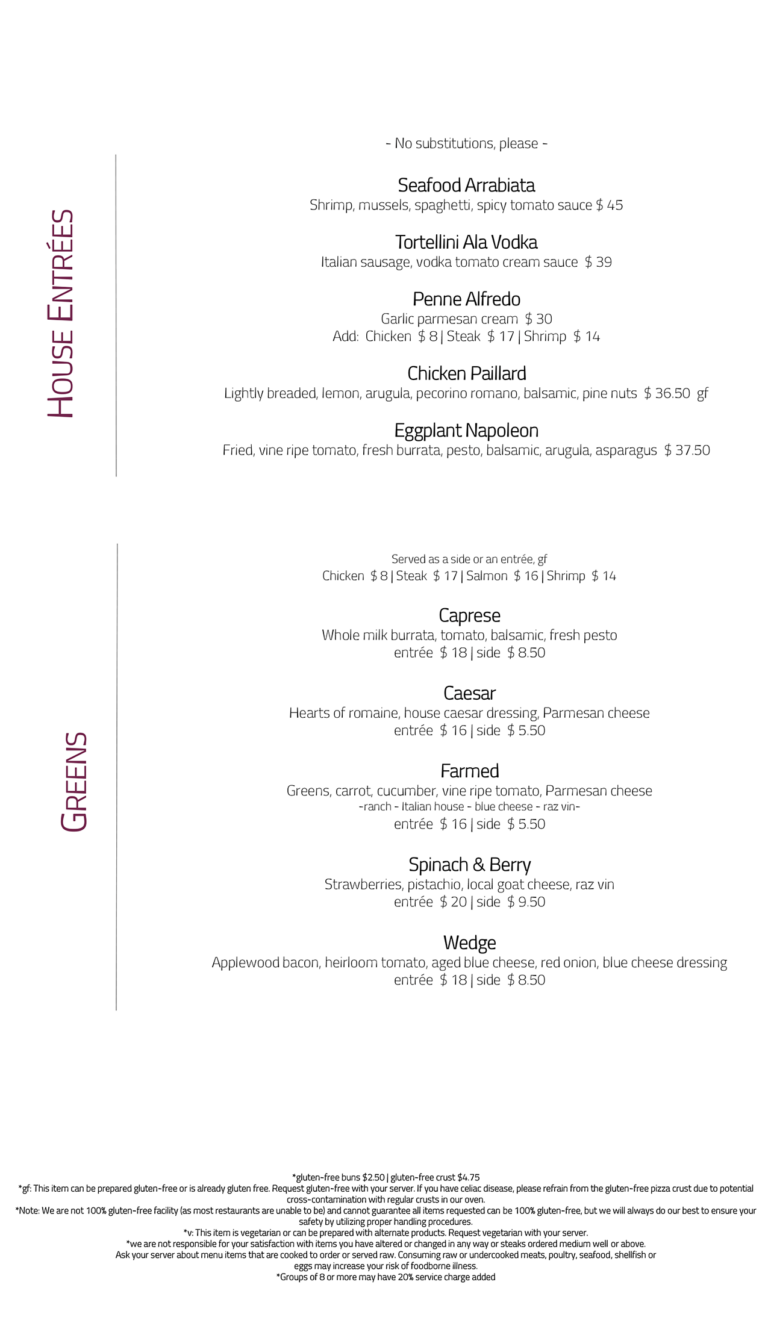 Chophouse & Wine Cellar Menu - Vernales Restaurant