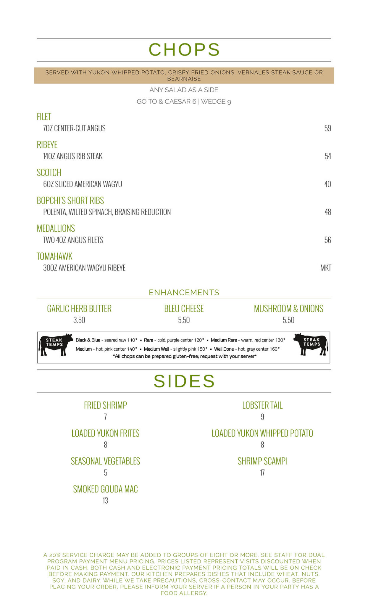 Chophouse & Wine Cellar Menu - Vernales Restaurant